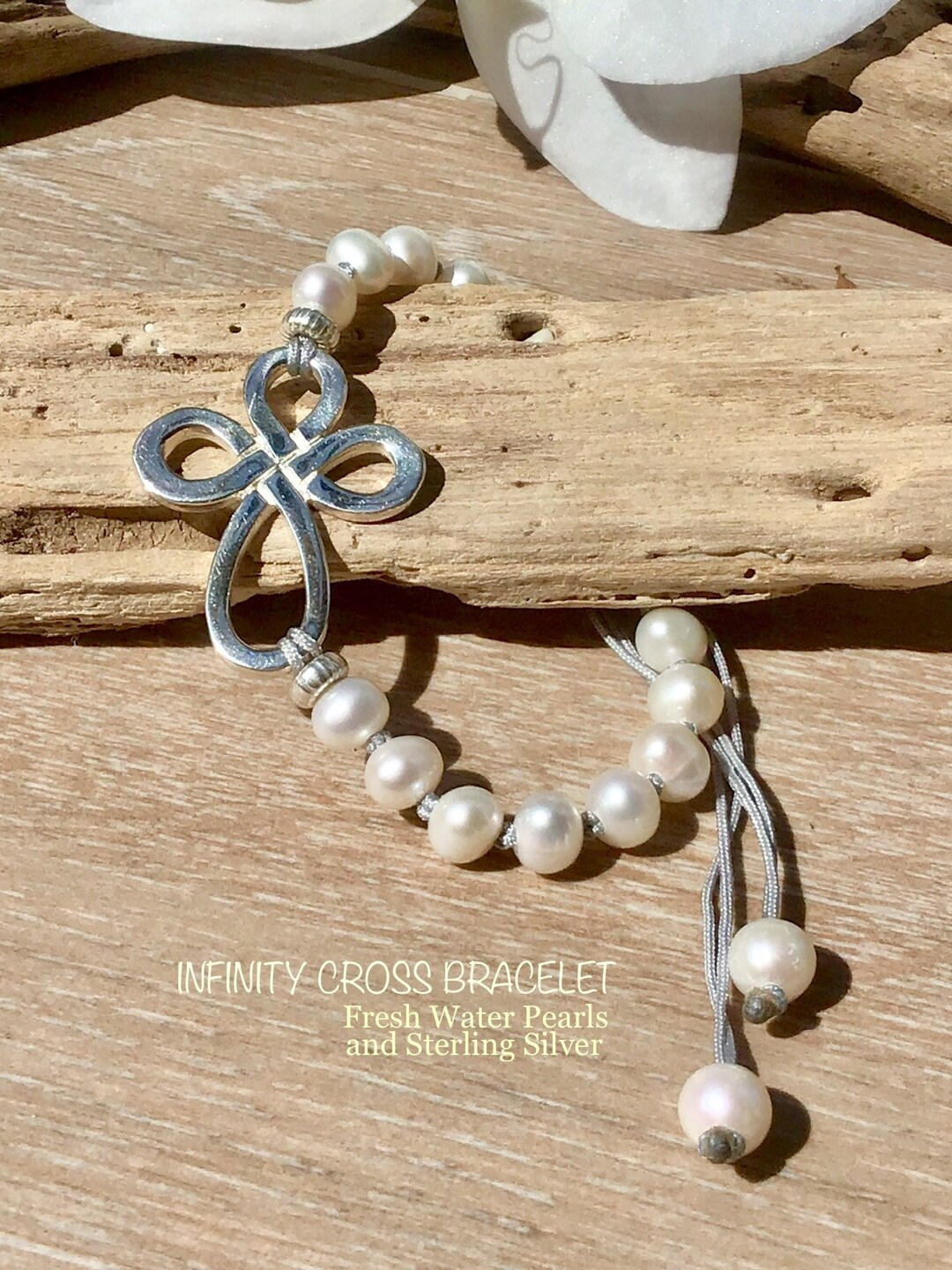 Infinity Cross Bracelet. Fresh Water Pearls and Sterling Silver. - Etsy