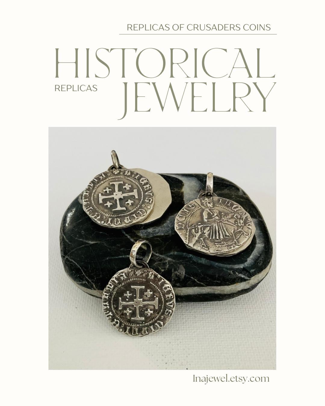 Medieval Style Crusaders Coins. Solid Silver Pendants. Jerusalem Cross ...
