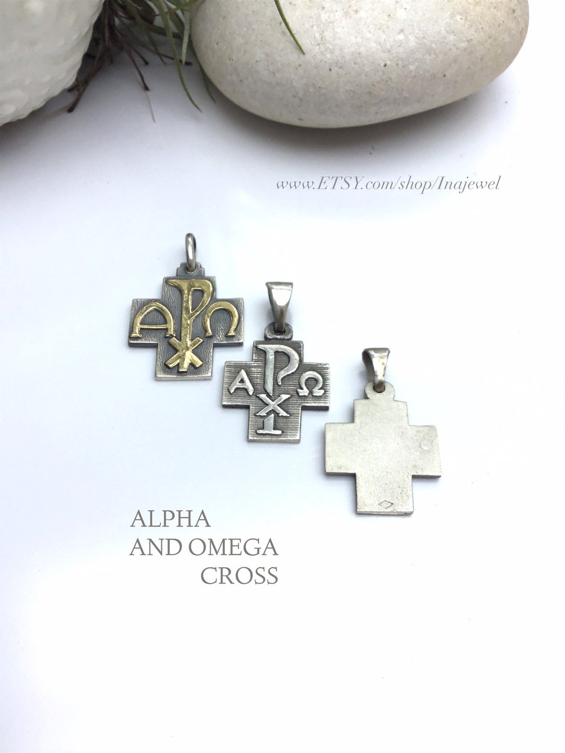 Alpha and Omega Cross Pendant. Sterling Silver and 18K Gold - Etsy UK