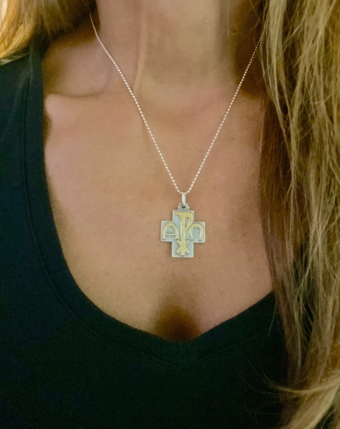 Alpha and Omega Cross Pendant. Sterling Silver and 18K Gold - Etsy UK