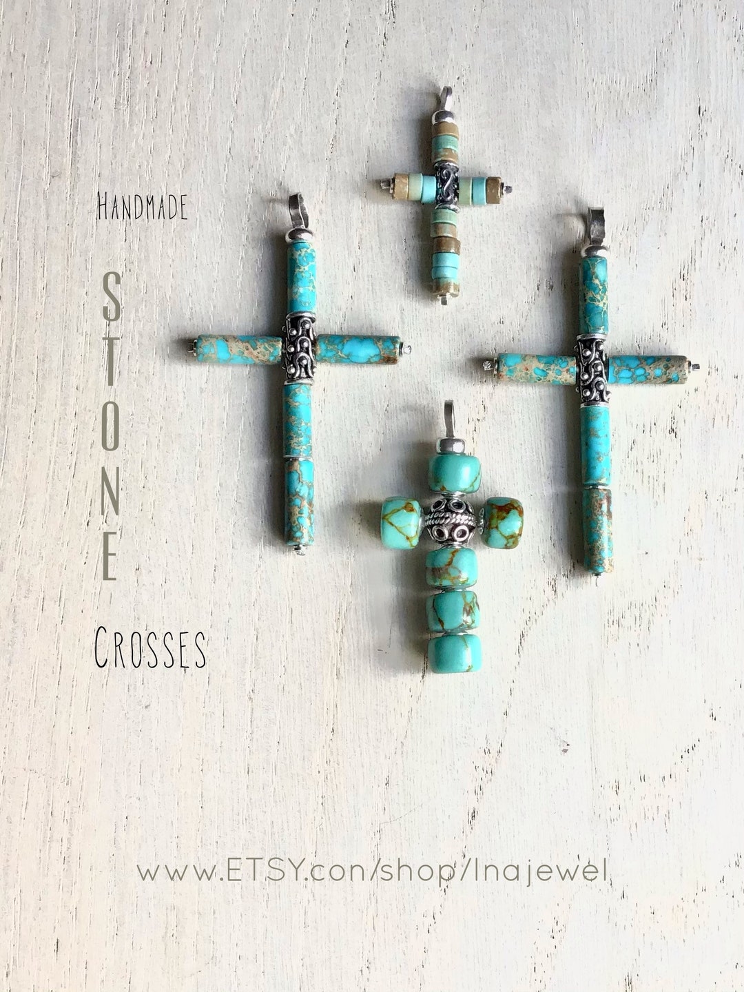 Stone Cross Pendant. Handmade. Turquoise Magnesite and Sterling Silver ...