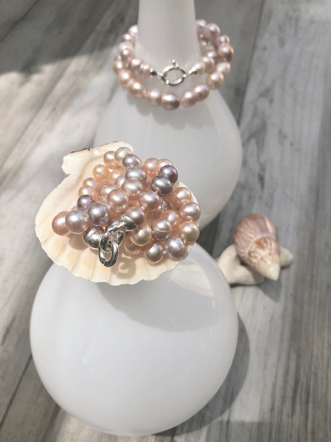 Fresh Water Twin-pearls Necklace Set. Handmade. Sterling | Etsy