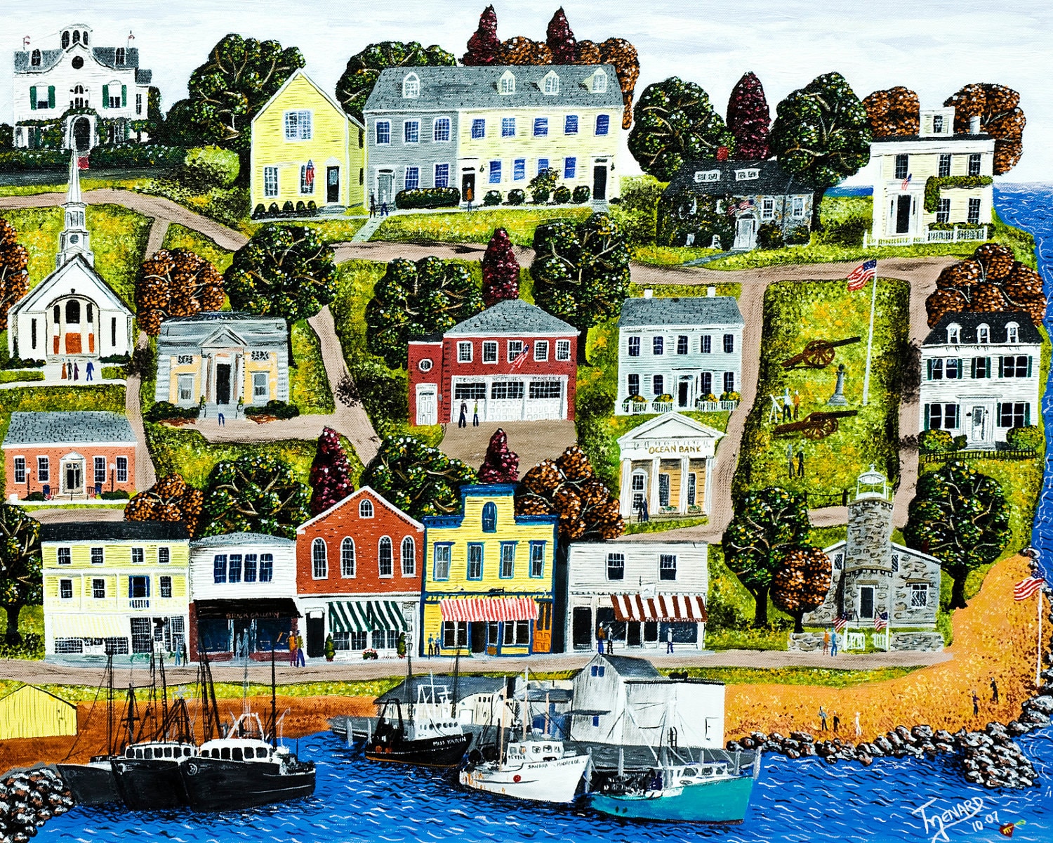 Colorful and Whimsical Folk Art Print of Stonington, CT by Artist Tom ...