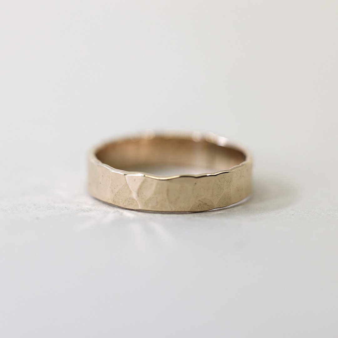 Wide Band Gold Ring - Hammered Minimalist Gold Filled Ring - Hammered ...