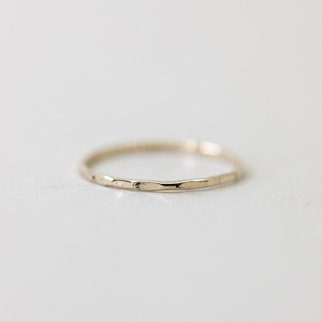 Thin Gold Ring - Hammered Stacking Ring - Dainty Gold Ring - Stackable ...