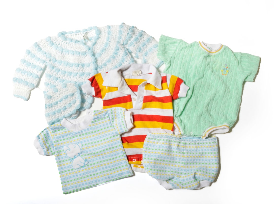 70s Baby Boy Clothing Lot Shirt Onesie Sweater Crochet Outfit Terry ...