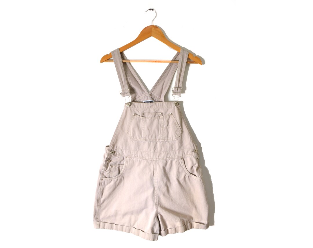 90s 00s Xhiliration Khaki Overalls Shorts Womens Large Bib Overalls Tan ...