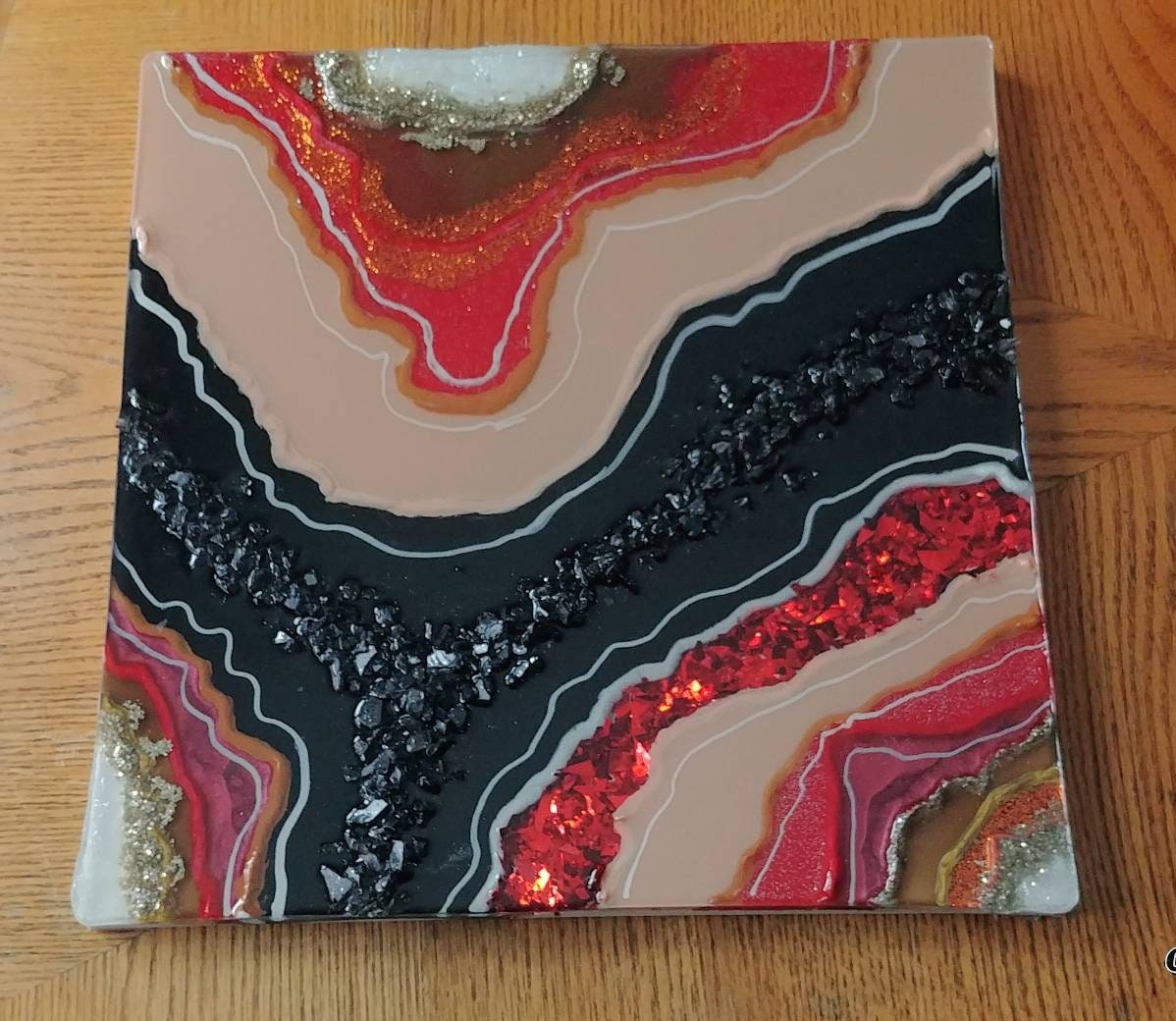 Resin Geode Painting in Red and Black - Etsy