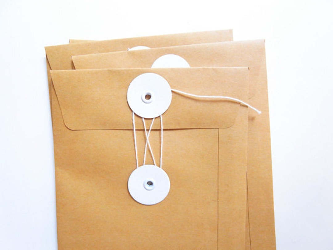 Set of 5 Brown Kraft String & Tie Envelope, Button Closure Envelopes ...
