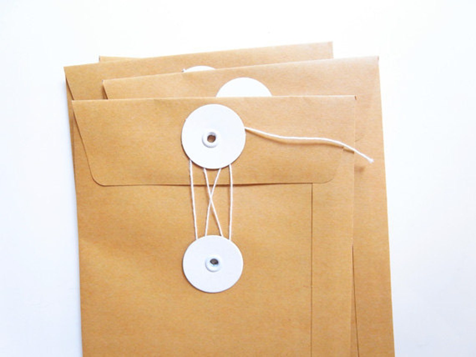 Set of 5 Brown Kraft String & Tie Envelope, Button Closure Envelopes ...