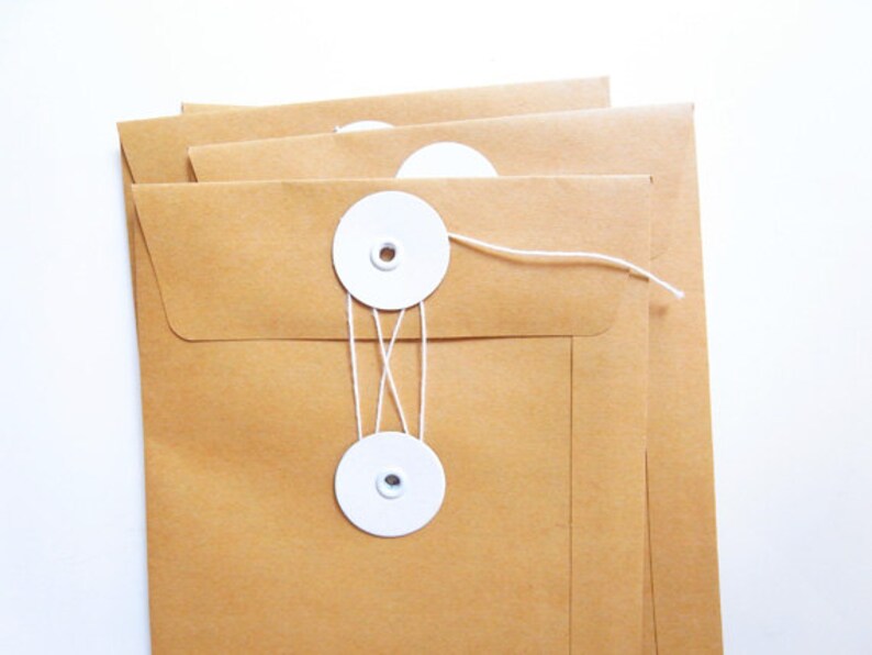 Set of 5 Brown Kraft String & Tie Envelope, Button Closure Envelopes ...