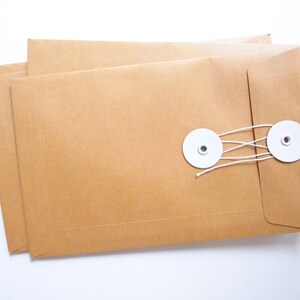 Set of 5 Brown Kraft String & Tie Envelope, Button Closure Envelopes ...