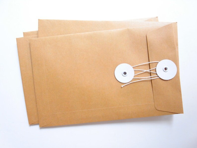 Set of 5 Brown Kraft String & Tie Envelope, Button Closure Envelopes ...
