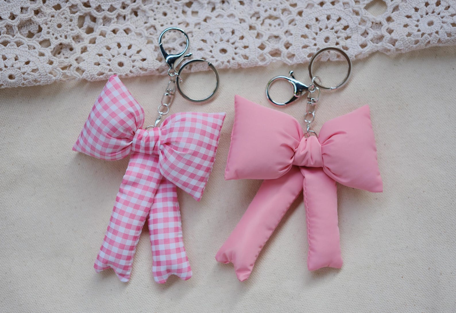 Handsewn Puffy Pink Ribbon Keychain: Bow Bag Charm - Etsy