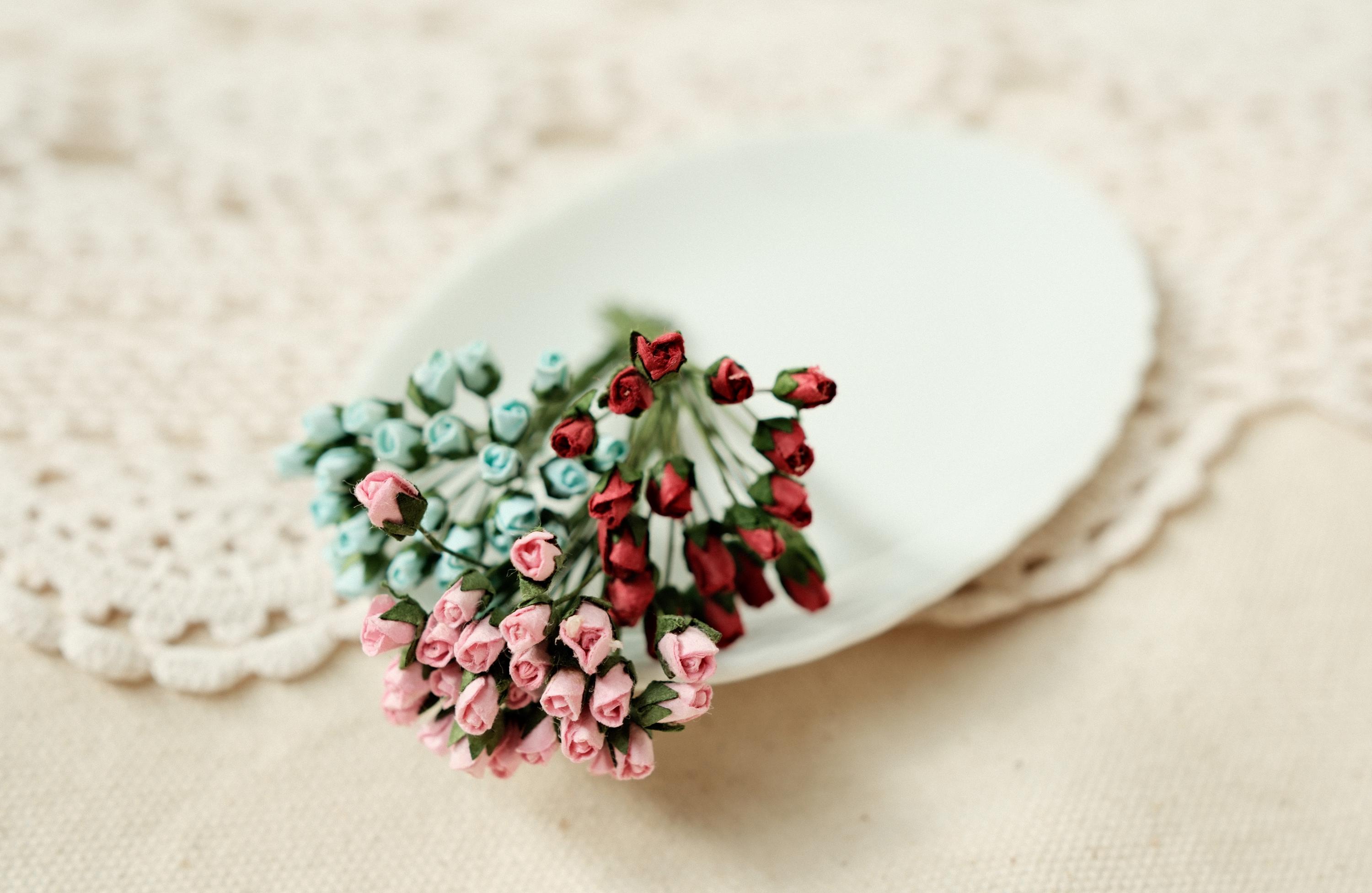 Tiny Red Paper Rose Buds, Micro Mini Rose Buds, Mulberry Paper Flowers ...