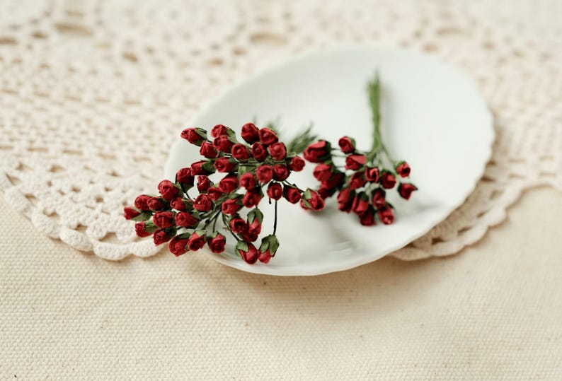 Tiny Red Paper Rose Buds, Micro Mini Rose Buds, Mulberry Paper Flowers ...