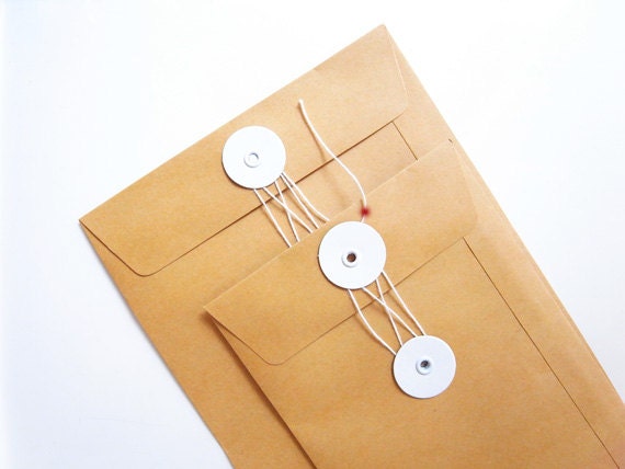 Set of 5 Brown Kraft String & Tie Envelope, Button Closure Envelopes ...