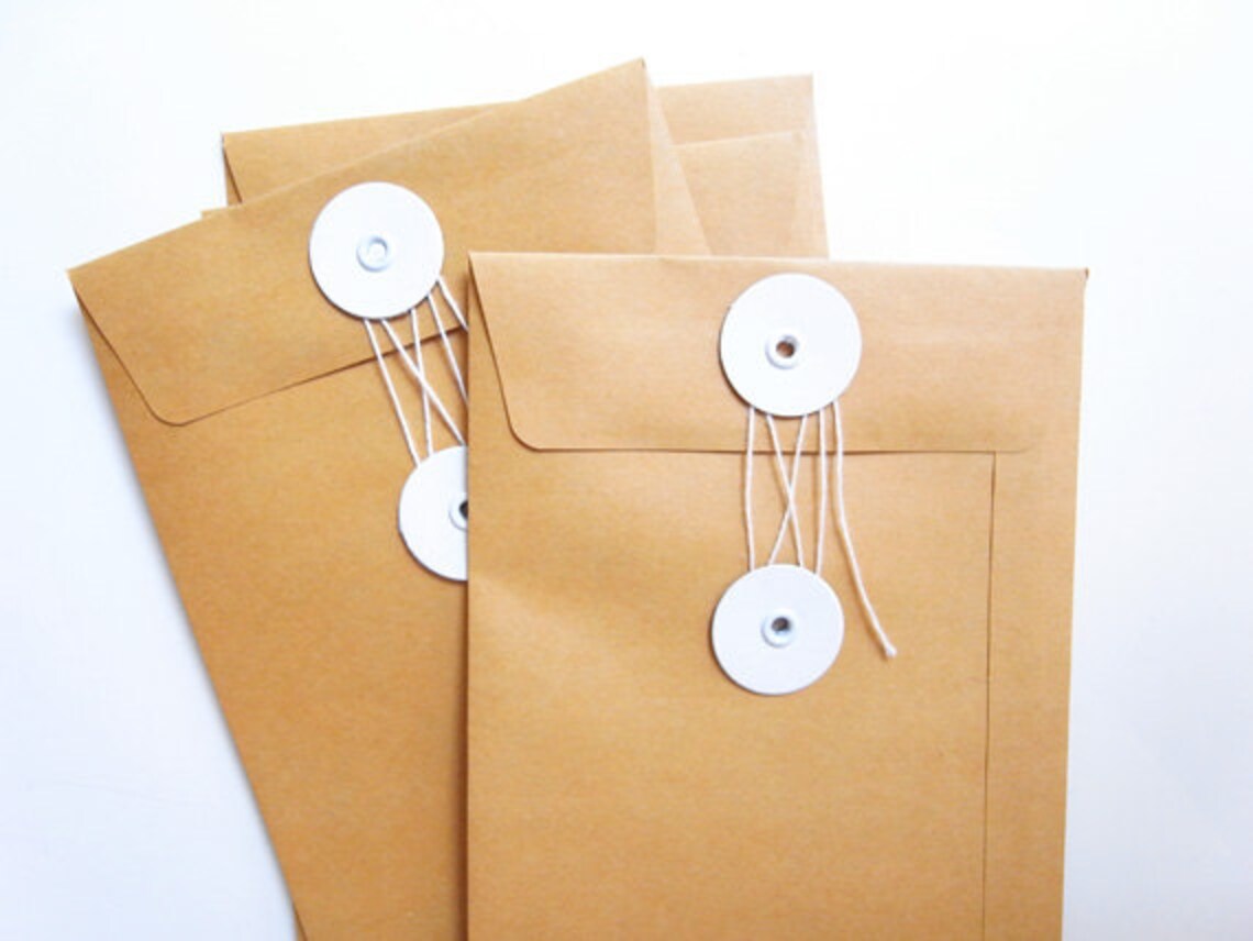 Set of 5 Brown Kraft String & Tie Envelope, Button Closure Envelopes ...