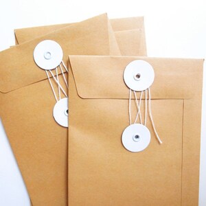 Set of 5 Brown Kraft String & Tie Envelope, Button Closure Envelopes ...