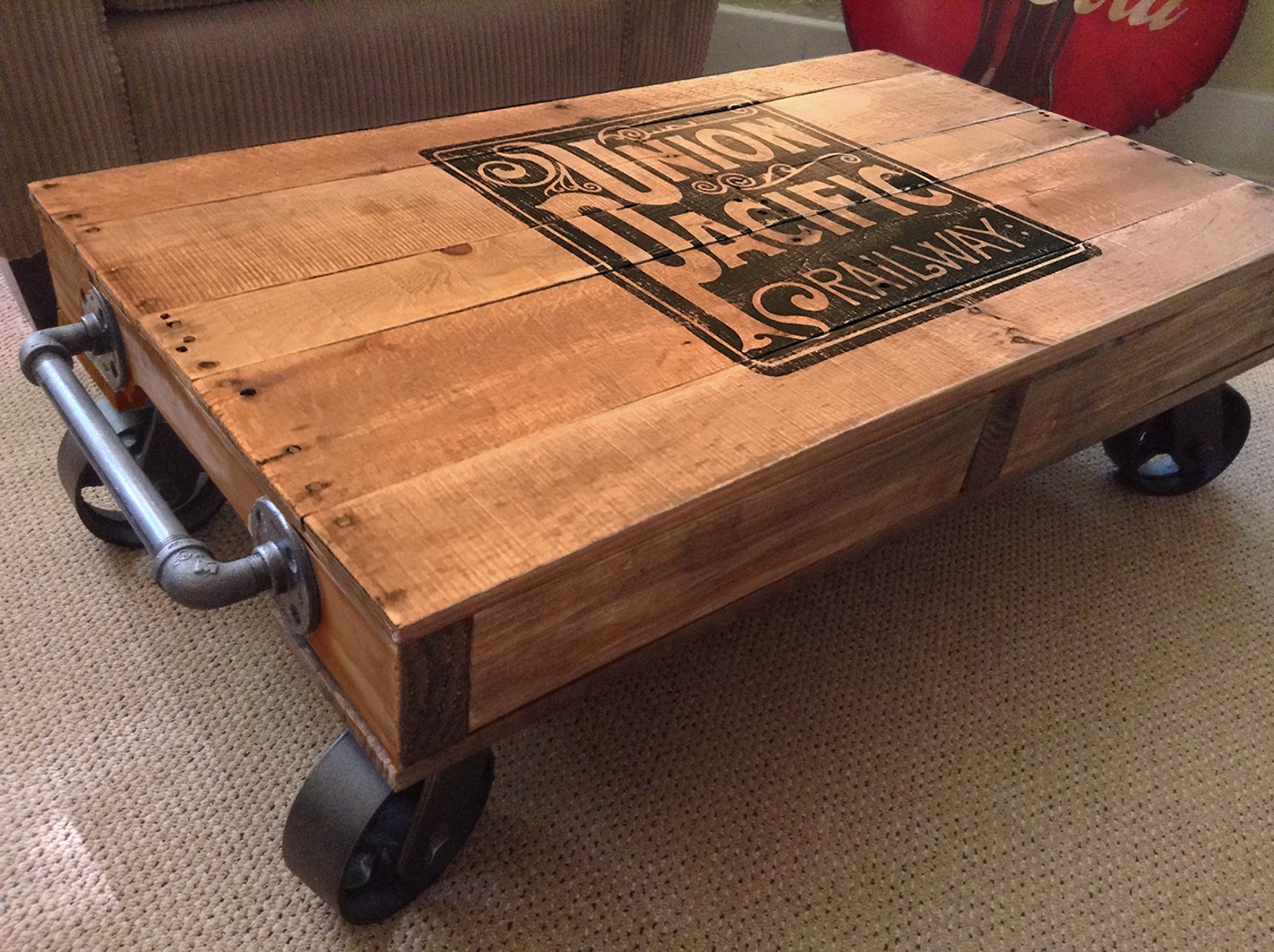 Industrial Railroad Coffee Table Cart, Union Pacific Railway - Etsy
