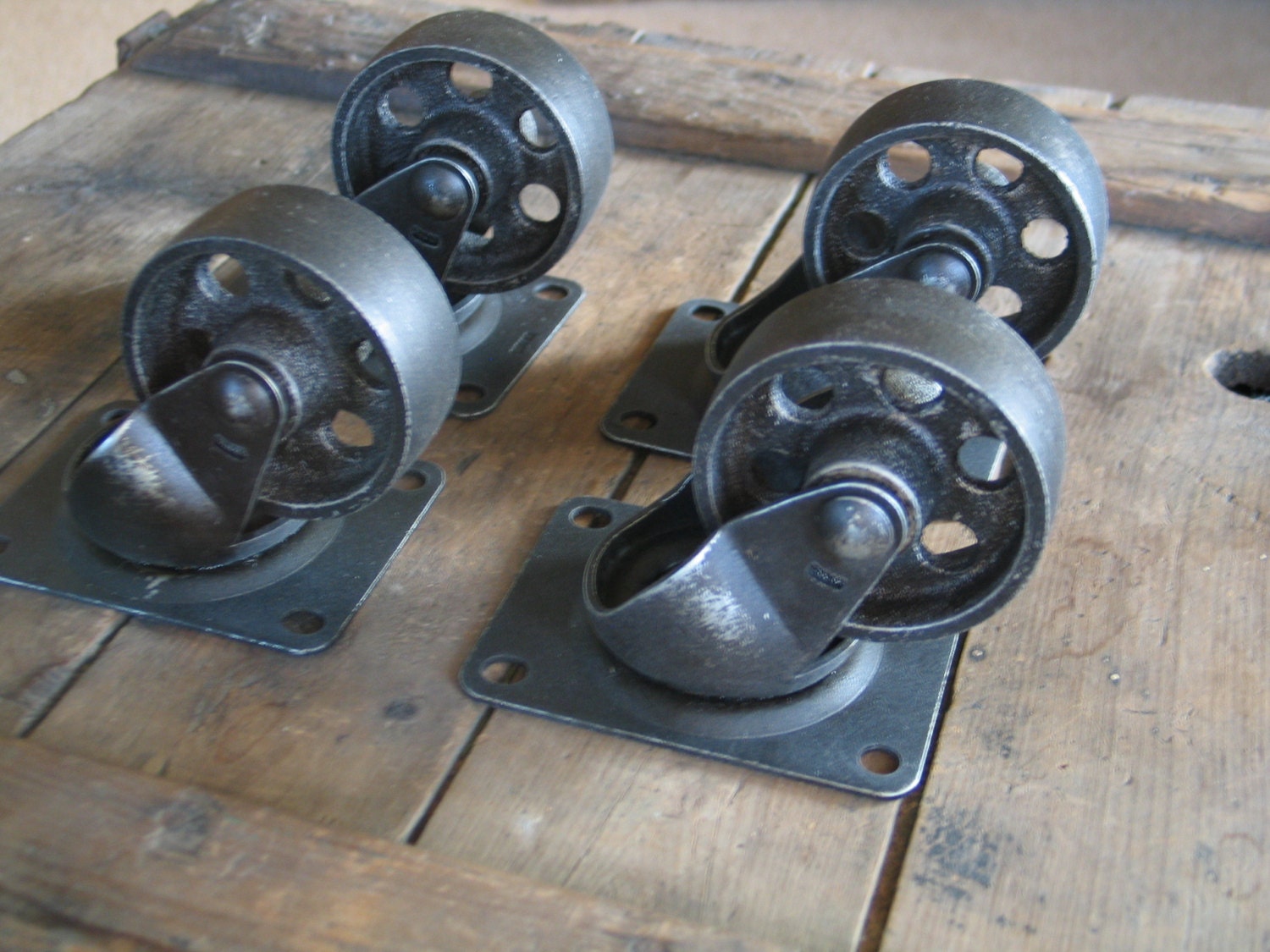 Four Antiqued 3 Metal Casters Four Antiqued 3 Metal Casters