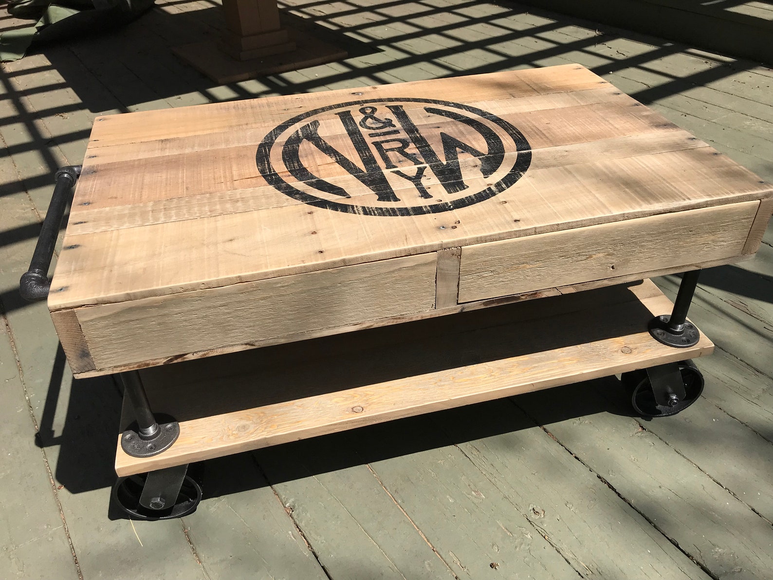 Industrial Railroad Coffee Table Cart With Shelf - Etsy