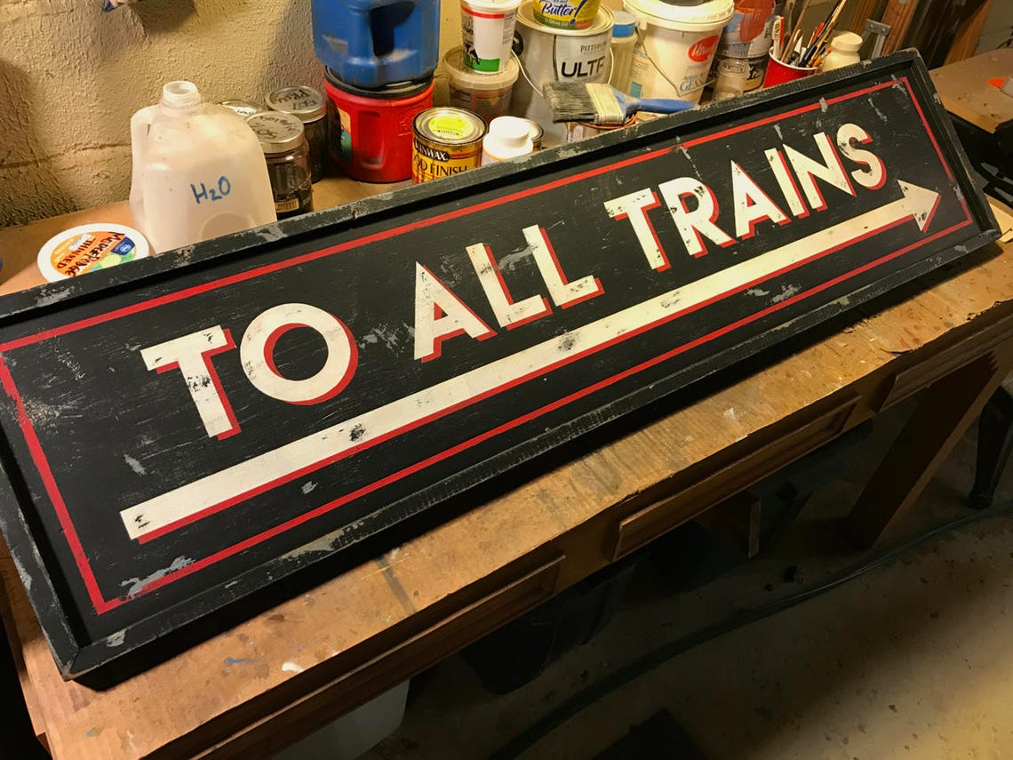 Vintage Train Station Sign Hand-Painted | Etsy
