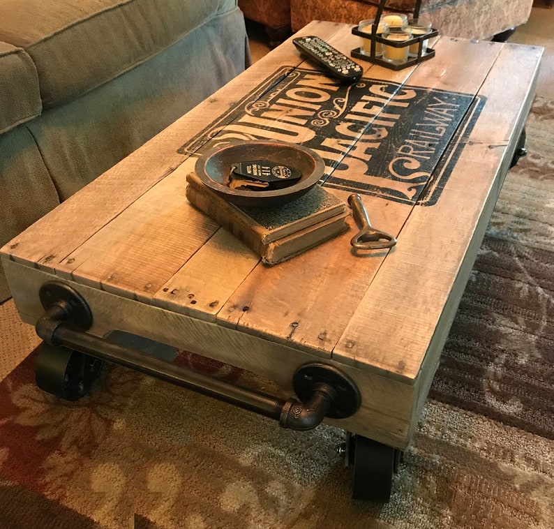 Industrial Railroad Coffee Table Cart, Union Pacific Railway - Etsy