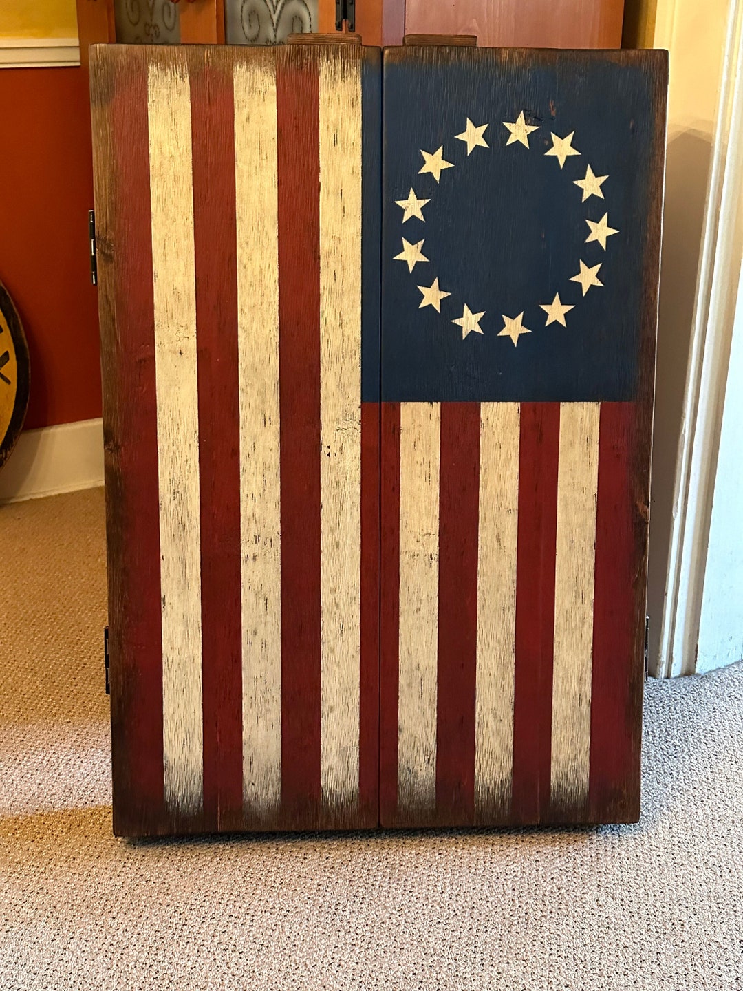 Rustic Dartboard Cabinet With Betsy Ross US Flag - Etsy