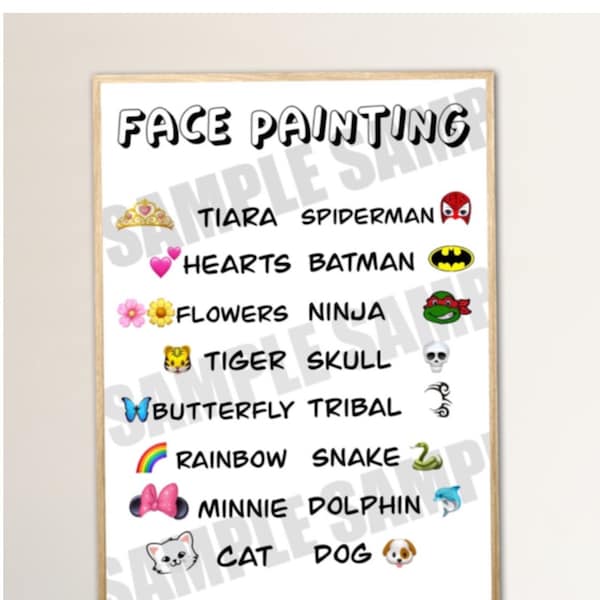 Face Painting Menu - Etsy