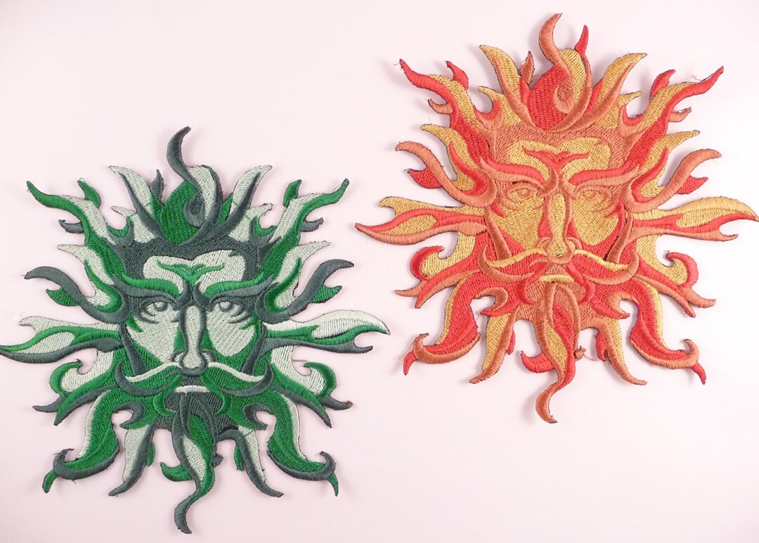 Embroidered Green Man/sun God Motif/applique/patch Pagan Wiccan Goth ...