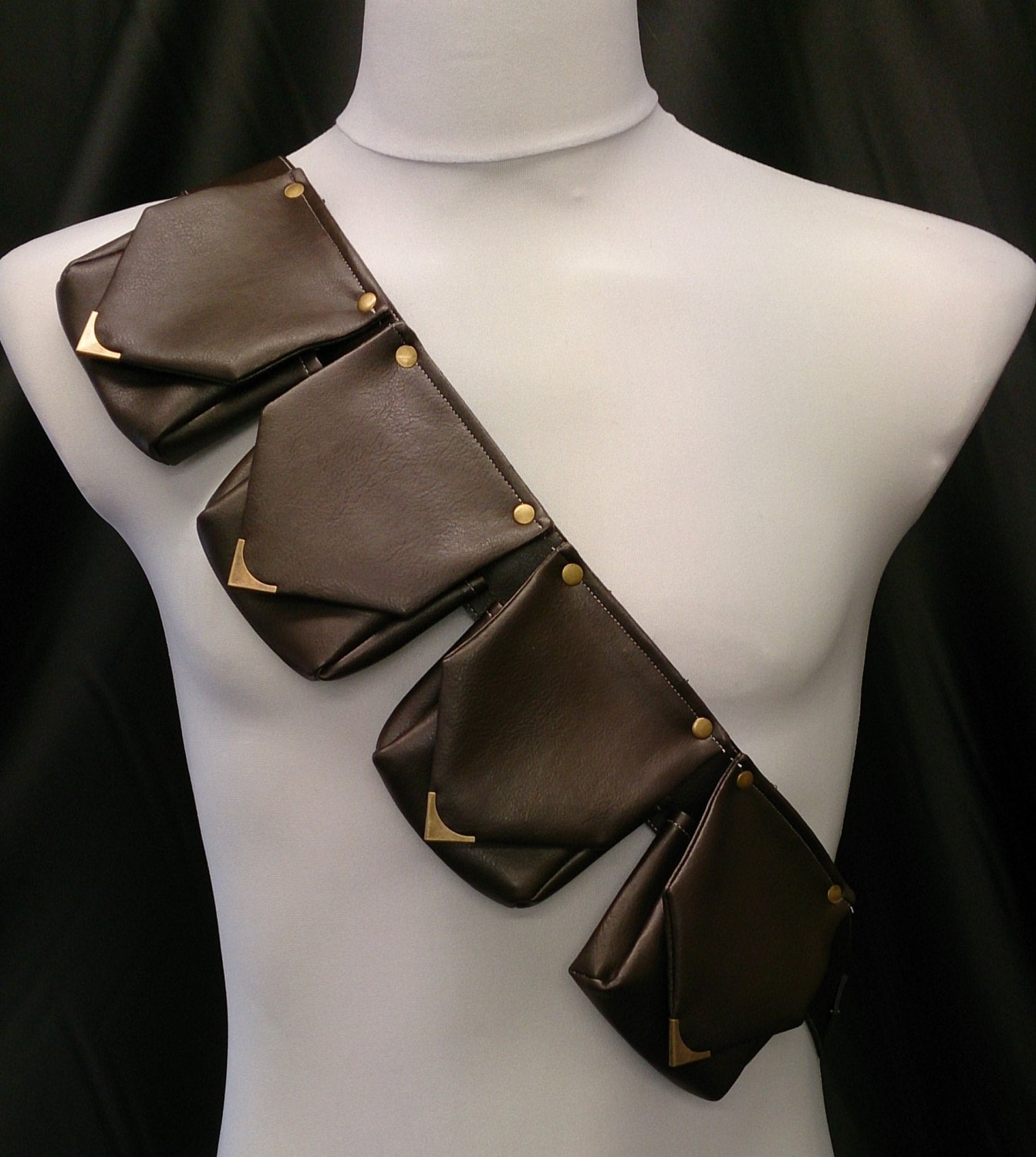 4 Pouch Bandolier / Belt, Faux Leather With Metal Fittings LARP ...