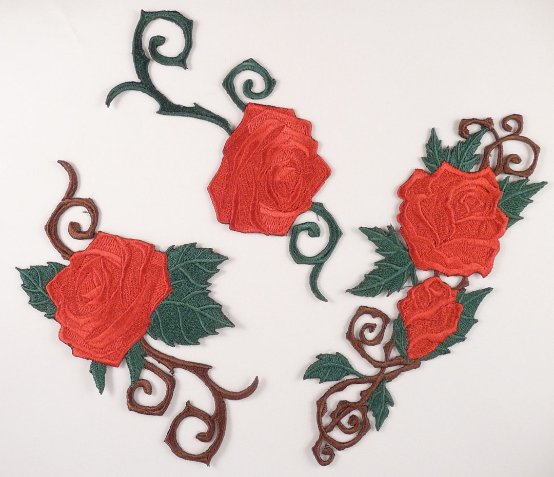 Embroidered Rose Motif / Patch / Badge / Applique - Lots of Colour ...