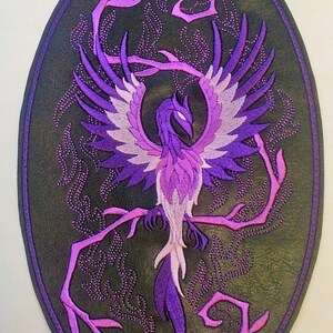 Faux Leather Phoenix Embroidered Patch Biker/triker - Black on Black or ...