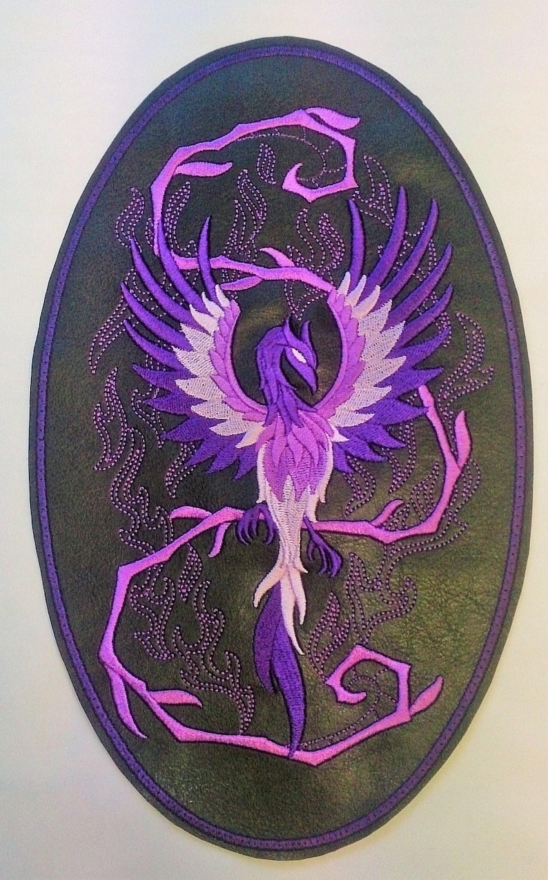 Faux Leather Phoenix Embroidered Patch Biker/triker - Black on Black or ...