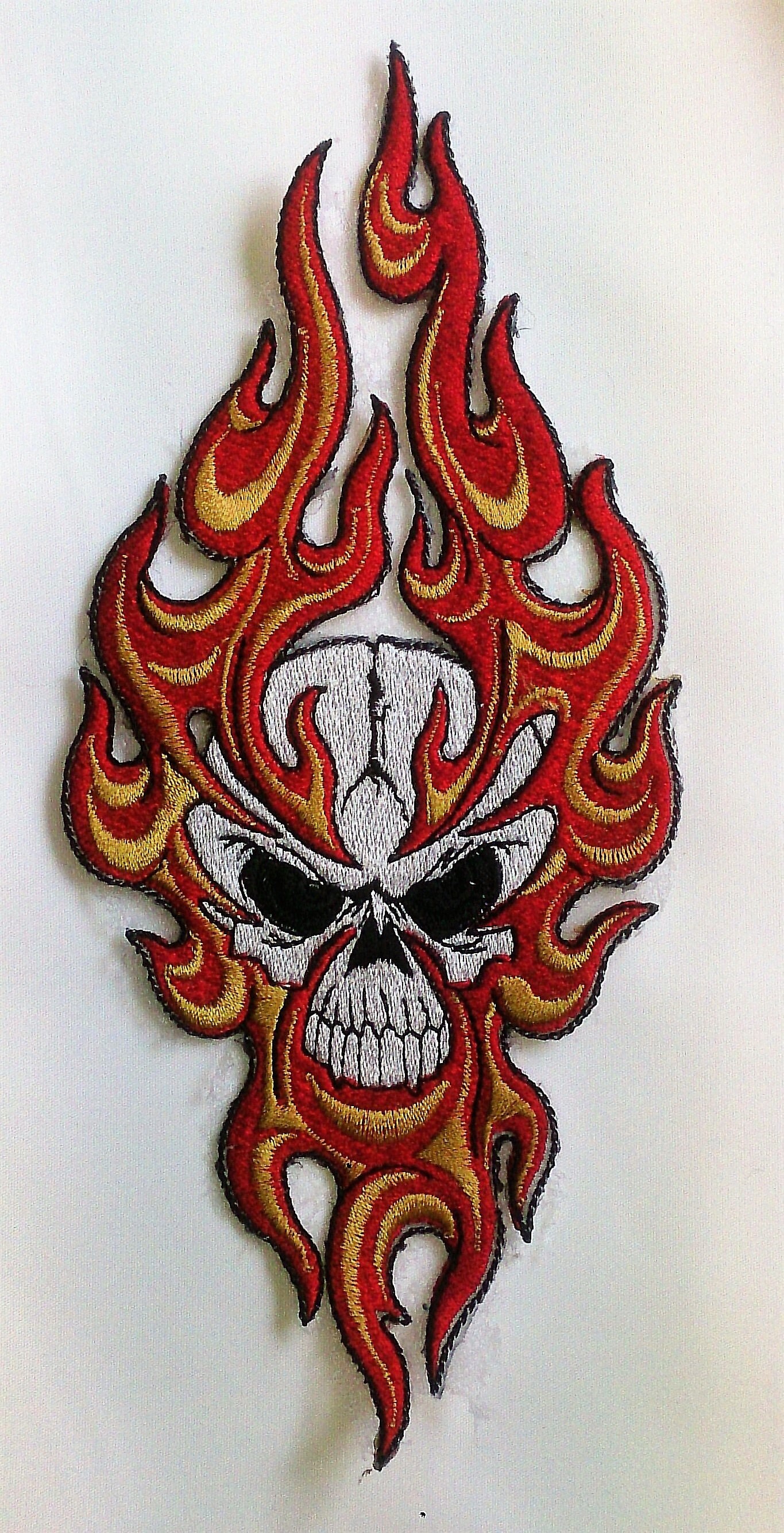 Embroidered Flame Skull Jacket Patch Motif 4 Sizes Biker Triker Rock ...