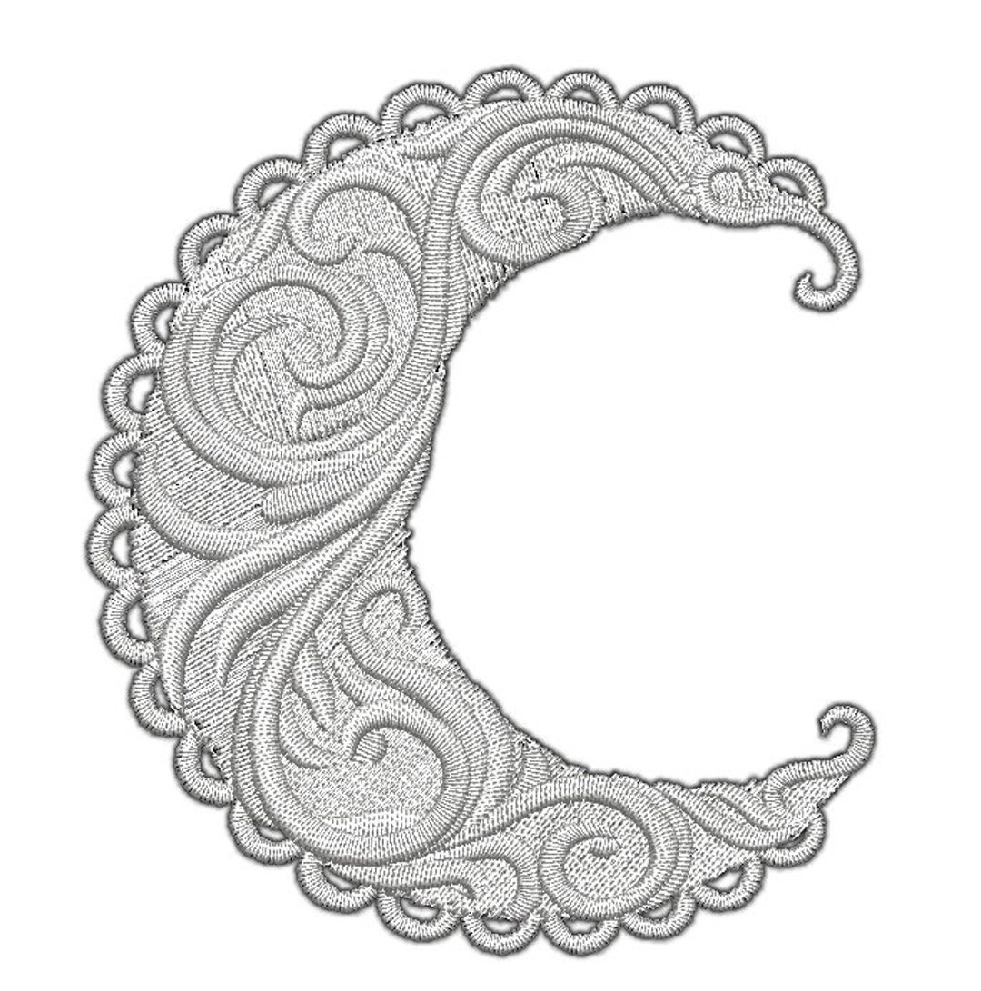 Small Heraldic Style Crescent Moon Embroidered Motif / Applique - Larp ...