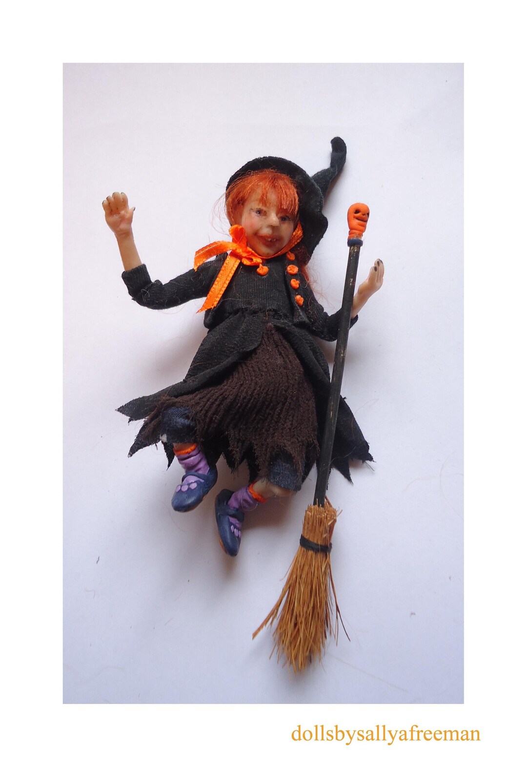 Halloween Witch Child ...A 1/12 Scale Handmade Miniature Poseable Doll ...