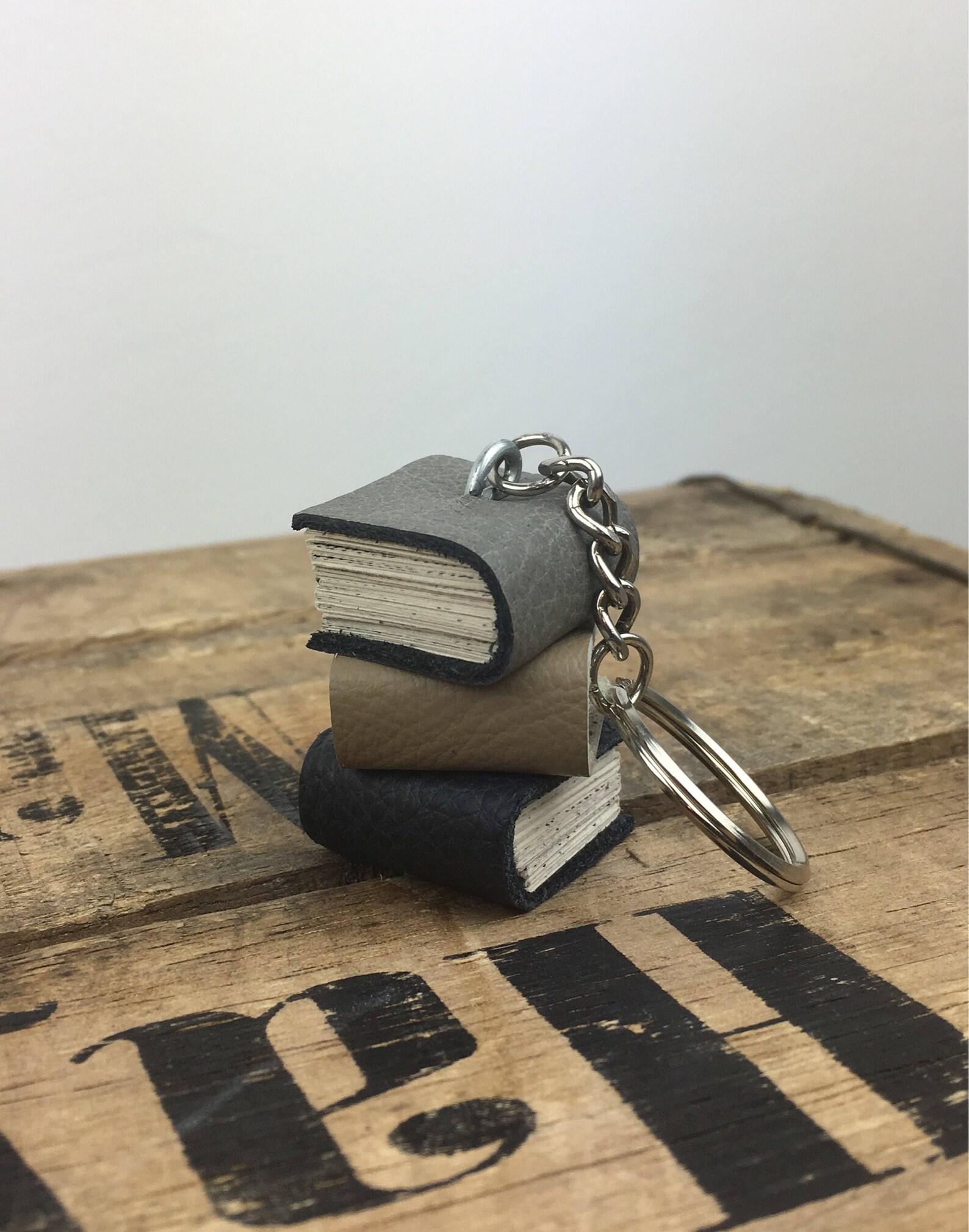 Book Keyring Handmade Leather Book Stack Keychain Gift - Etsy