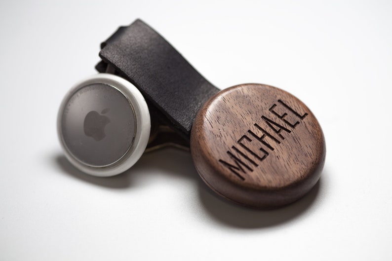 Walnut & Leather AirTag Keychain Case: Optional Personalization - Etsy UK