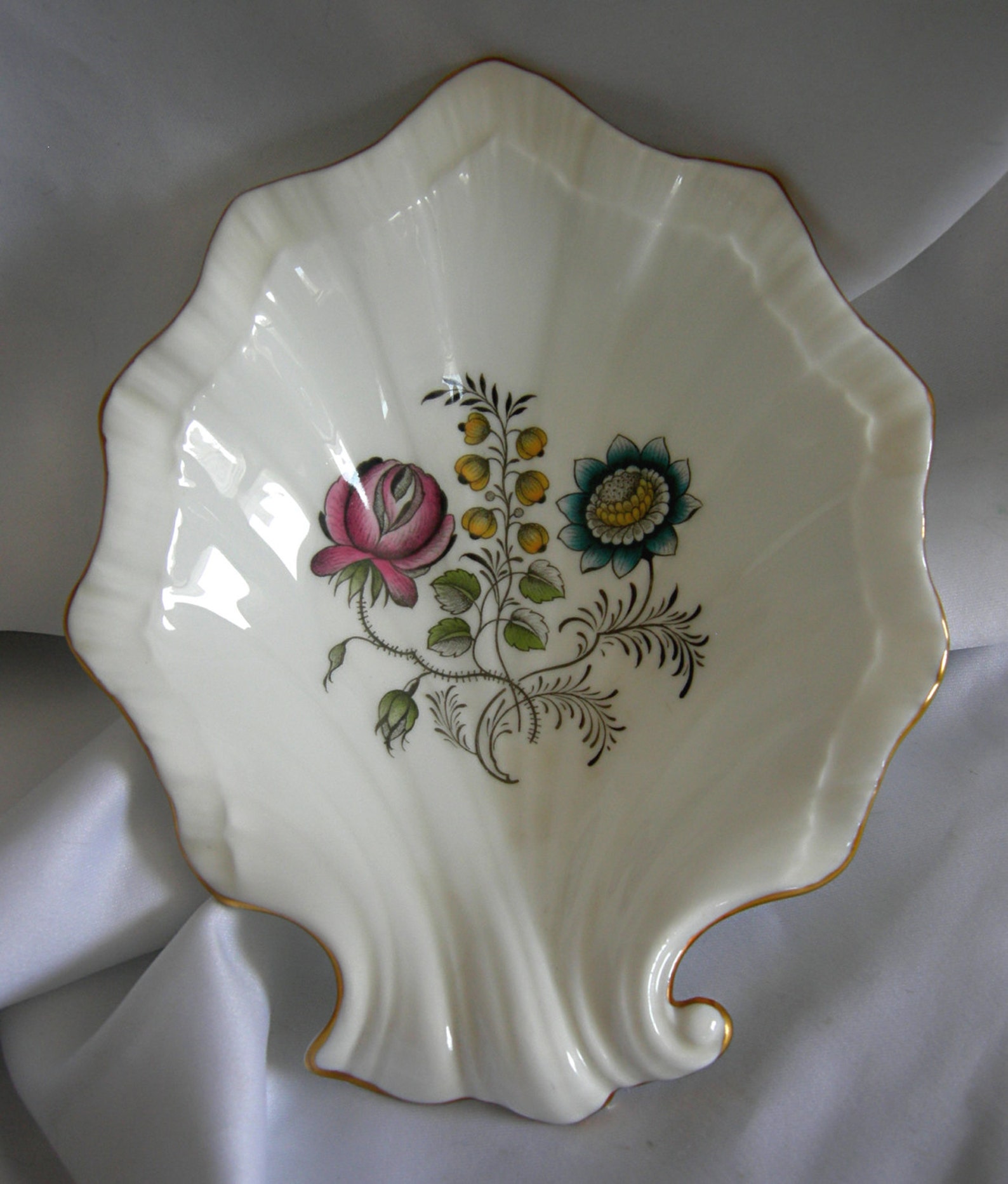 Shell Shaped Fine Bone China Trinket Dish With Floral Motif - Etsy