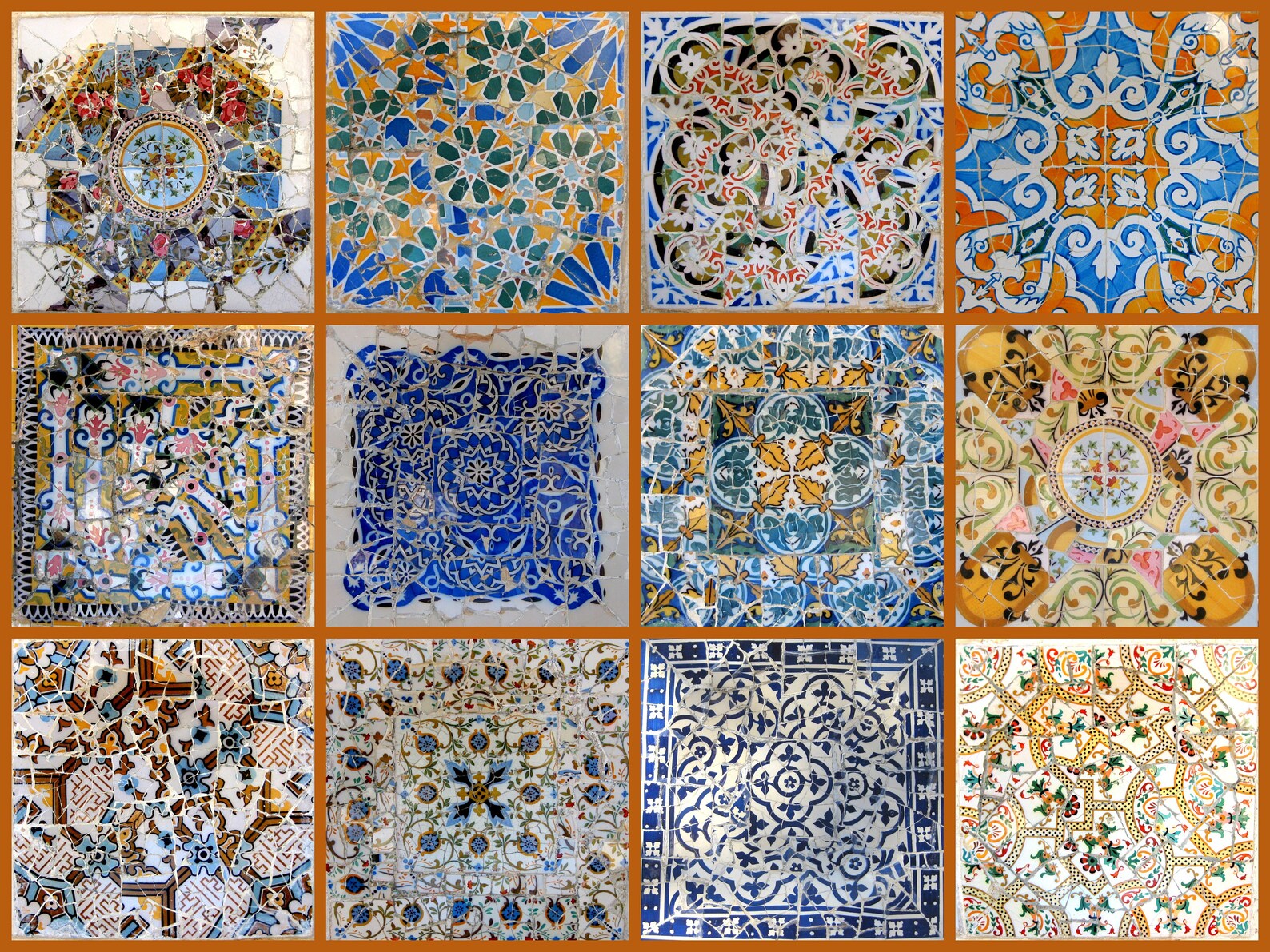 Barcelona Gaudi Mosaics Collage Print. Parc Guell Colorful Tiles Spain ...