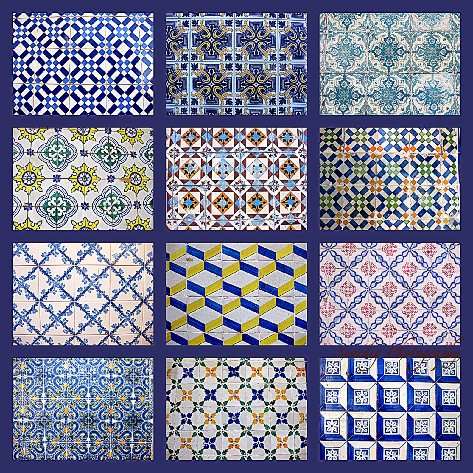 Lisbon Colorful Tile Collage Photo Print Lisboa, Portugal Alfama Navy ...