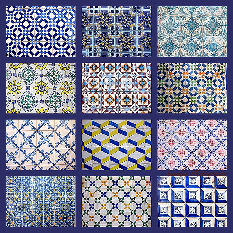 Lisbon Colorful Tile Collage Photo Print Lisboa, Portugal Alfama Navy ...