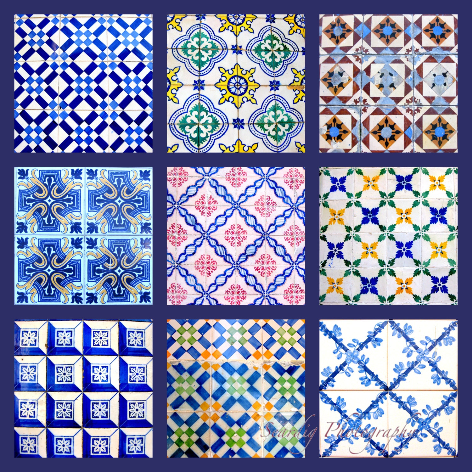 Lisbon Colorful Tile Collage Photo Print Lisboa, Portugal Alfama Navy ...