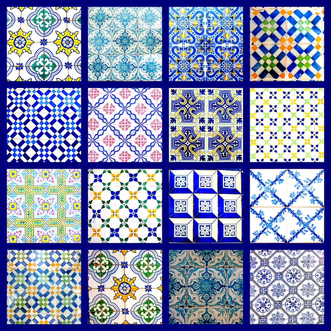 Lisbon Colorful Tile Collage Photo Print Lisboa, Portugal Alfama Navy ...