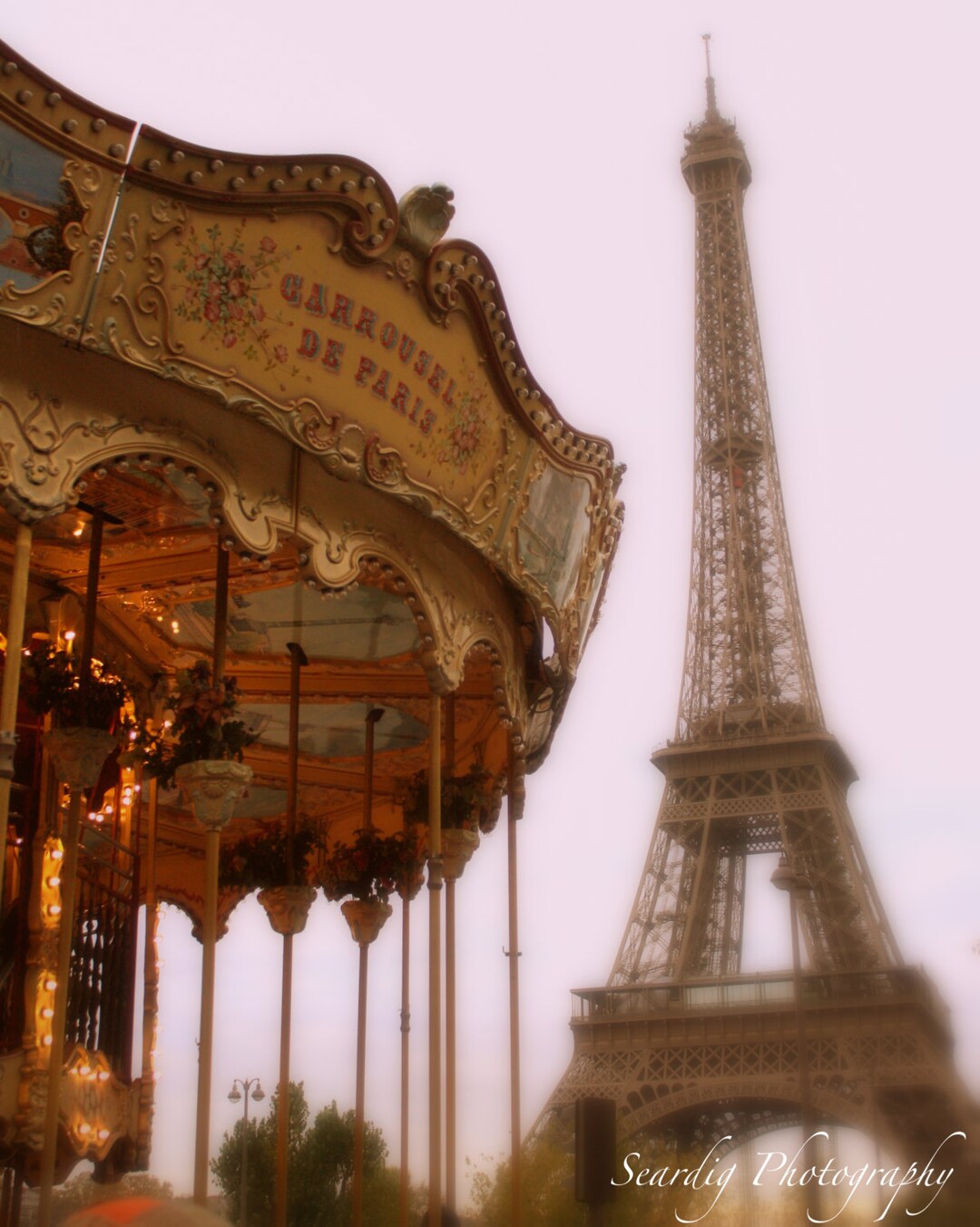 Pink Paris Eiffel Tower Photo Print, Paris Photography, Carousel Photo ...