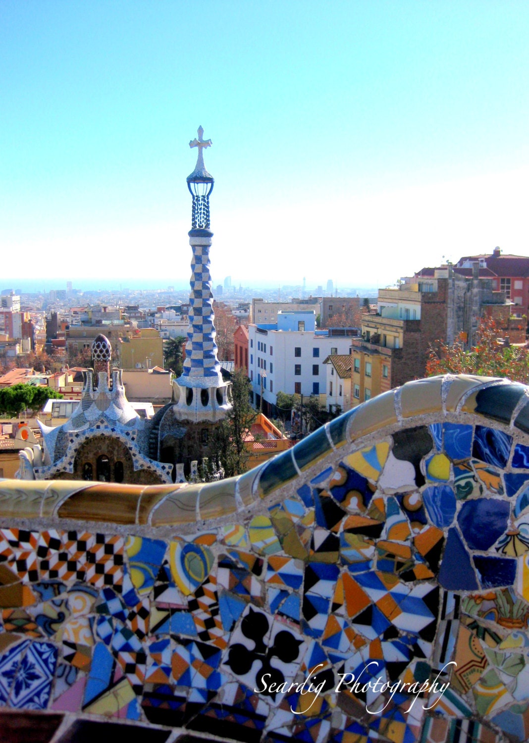 Barcelona Parc Guell. Antonin Gaudi. Colorful. Mosaic. Tiles. Wall ...