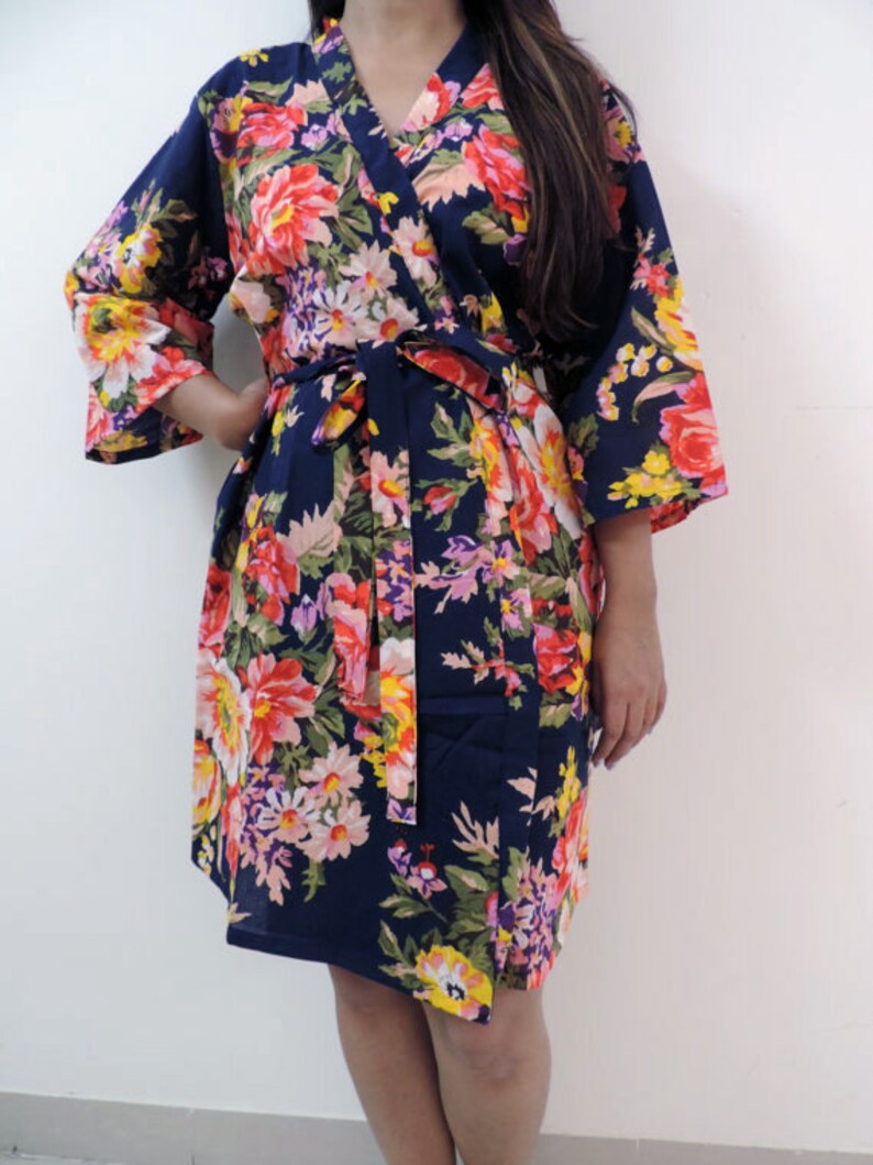 Code: A-15 Navy Bridesmaid Robes Navy Floral Robe Navy - Etsy