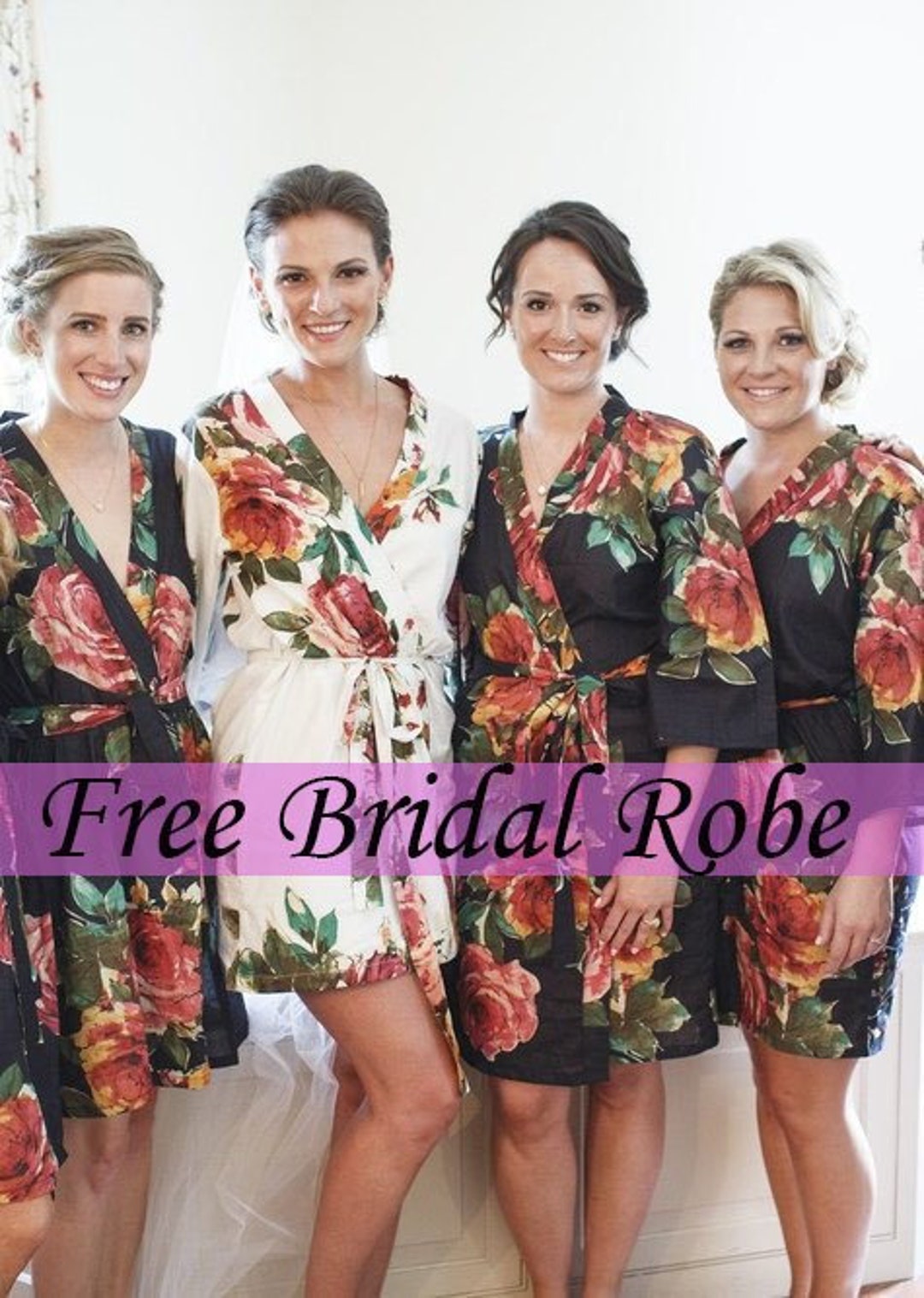 Black Floral Robes, Black Bridesmaids Robes, Floral Bridesmaid Robes ...